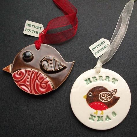 Ceramic Robin Christmas Decorations Set Of Two Folksy