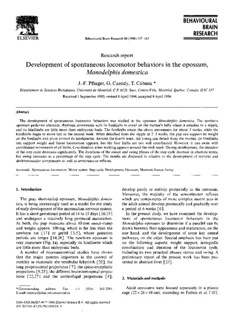 Development Of Spontaneous Locomotor Behaviors In The 1996 Behavioural Brai E L S E V I E R
