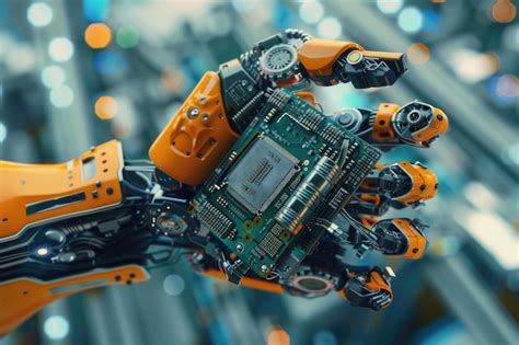Premium Photo High Tech Robot Arm Holding Super Computer Processor Chip