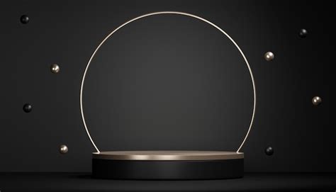 패션 제품 배경 및 빈 배경이 있는 스탠드 블랙 단상 디스플레이 프리미엄 사진