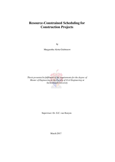 Pdf Resource Constrained Scheduling For Construction Projects