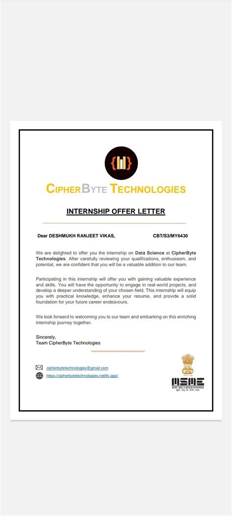 Ranjeet Deshmukh On Linkedin Cipherbytetechnologies Internship Datascience Machinelearning