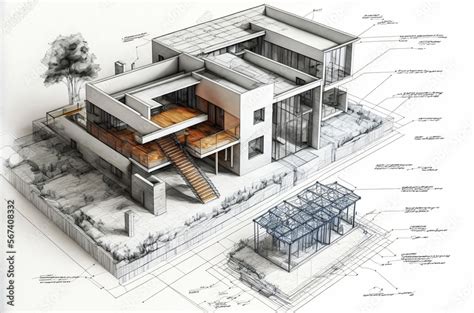 Building Project Plan Blueprint Of A Modern House Designed Using