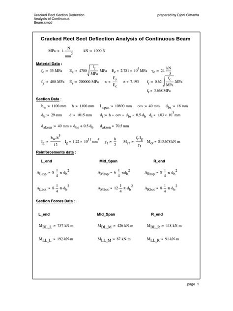 Mathcad Cracked Rect Section Deflection Analysis Of Continuous Beam Pdf