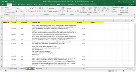 Uploading Database Query Questions Using Bulk Upload