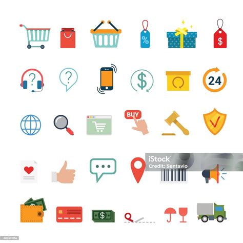 평면 창조적인 스타일 온라인 쇼핑 옥션 모바일 애플 리 케이 션 현대 Infographic 벡터 아이콘 세트 응용 프로그램 아이콘 컬렉션입니다 가격에 대한 스톡 벡터 아트