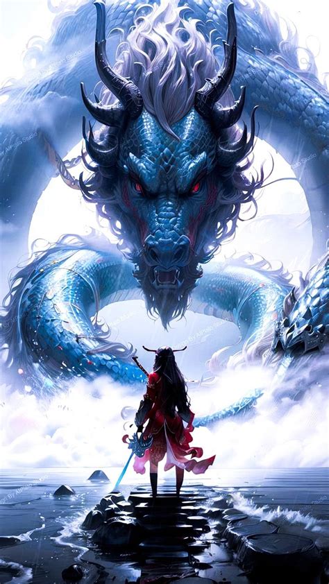 Big Blue Dragon Chinese Dragon Fantasy Art Japanese Dragon Fantasy