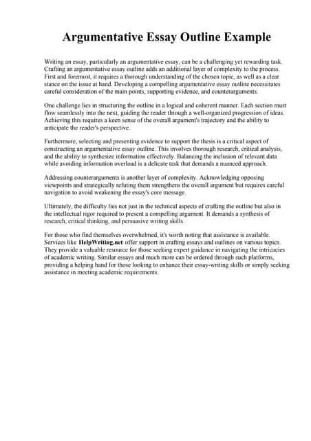 Argument Essay Outline Example Pdf
