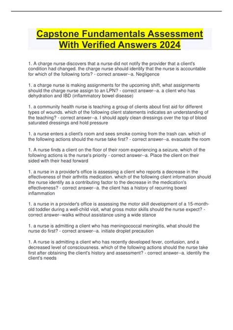 Capstone Fundamentals Assessment With Verified Answers 2024 Ati Capstone Stuvia Us