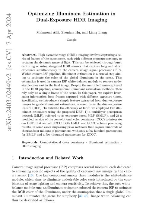 Pdf Optimizing Illuminant Estimation In Dual Exposure Hdr Imaging