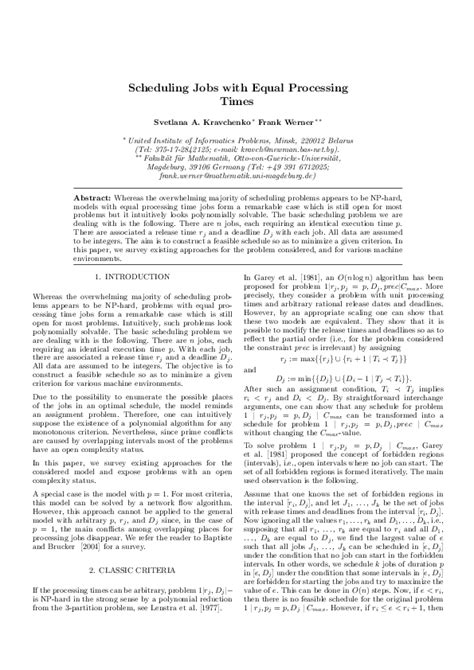 Pdf Scheduling Jobs With Equal Processing Times