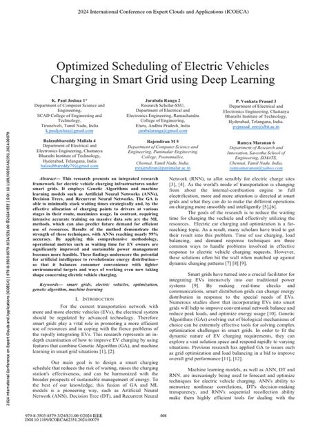 Optimized Scheduling Of Electric Vehicles Charging In Smart Grid Using Deep Learning Pdf