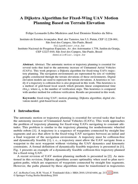 A Dijkstra Algorithm For Fixed Wing Uav Motion Planning Based On Terrain Elevation Pdf