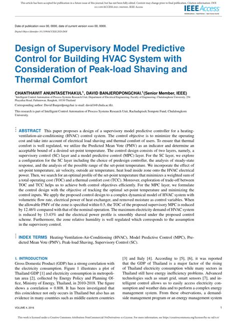 Pdf Design Of Supervisory Model Predictive Control For Building Hvac System With Consideration