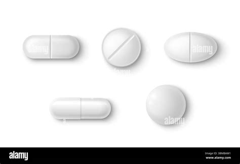 White 3d Pills Collection Oval Tablets Scored Round Forms Capsule