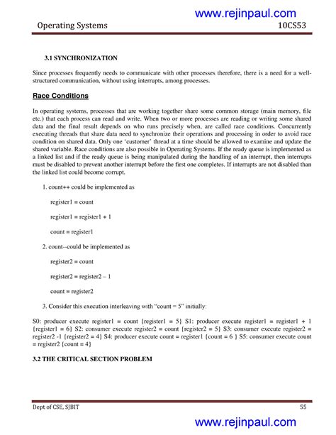 Process Synchronization Operating Systems Operating Systems 10cs 3 Synchronization Since