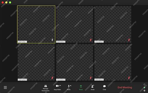 화상 회의 사용자 인터페이스 화상 회의 통화 창 오버레이 프리미엄 벡터