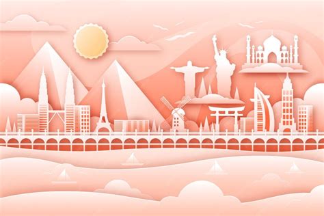 종이 스타일의 랜드 마크 스카이 라인 무료 벡터