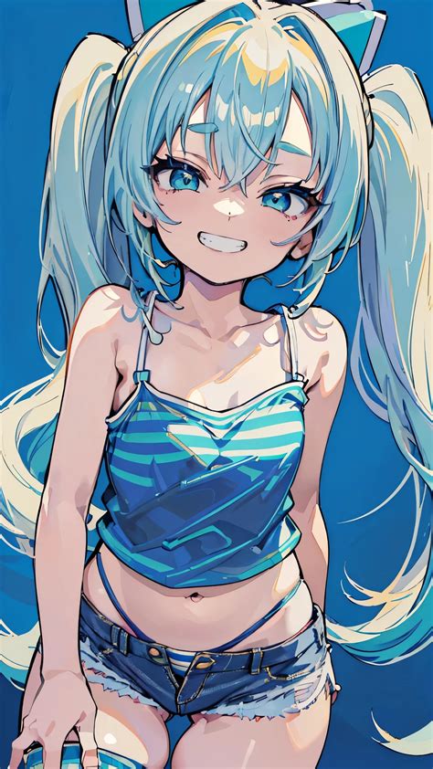 파란 머리를 가진 만화 캐릭터 클로즈업 Seaart Ai