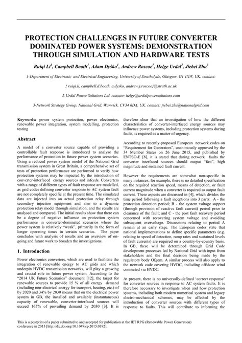 Pdf Protection Challenges In Future Converter Dominated Power Systems Demonstration Through
