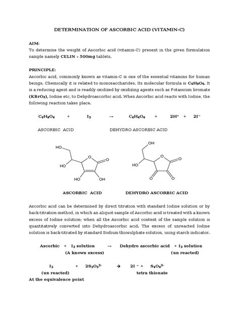 Determination Of Ascorbic Acid Download Free Pdf Titration Chemistry