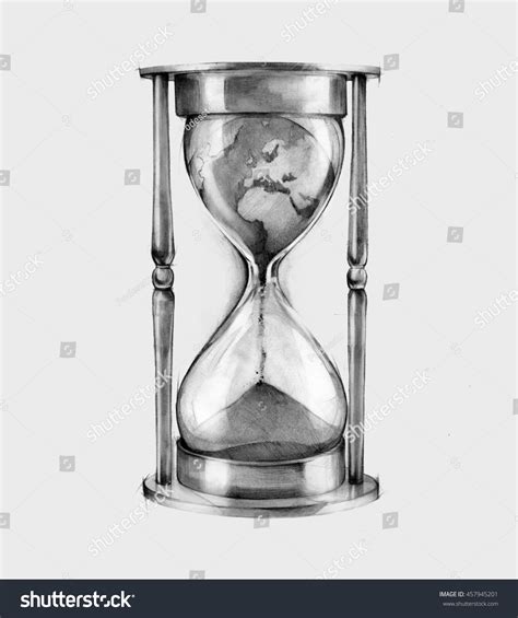 Pencil Illustration Hand Graphic Sandglass Tattoo Stock Illustration