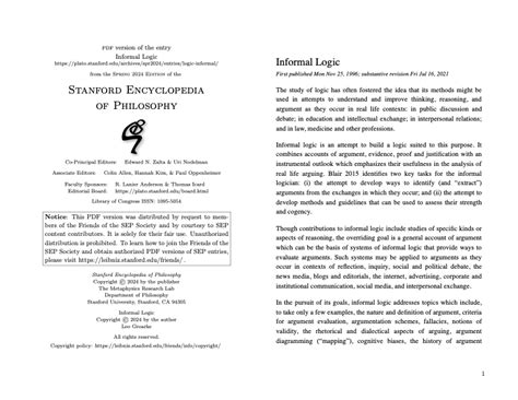 Friends Of The Sep Society Preview Of Informal Logic Pdf
