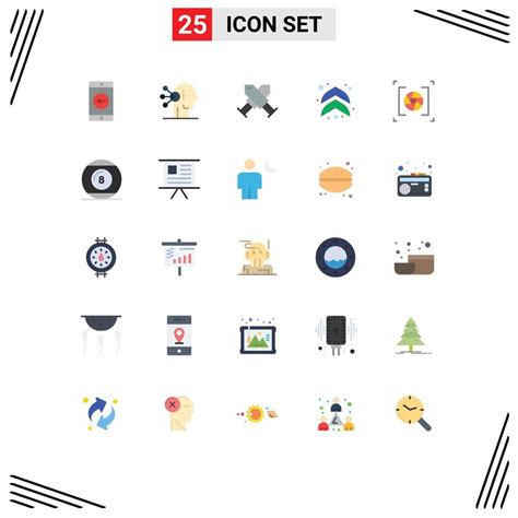 Mobile Interface Flat Color Set Of 25 Pictograms Of Lens Camera Achievement Up Arrow Editable