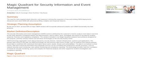 Pdf Magic Quadrant For Security Information And Event Management Magic Quadrant 2016