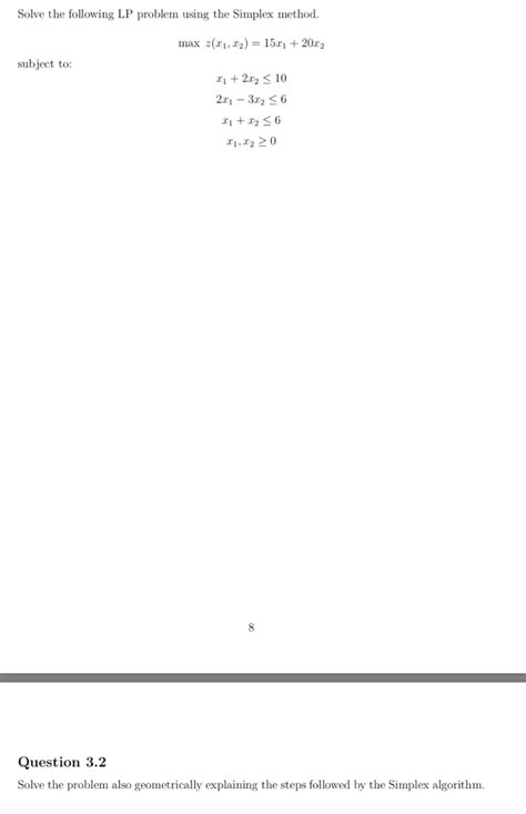 Solved Solve The Following LP Problem Using The Simplex Chegg Com