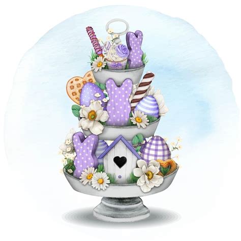 Premium Vector Watercolor Hand Drawn Cute Easter Themed Tiered Tray