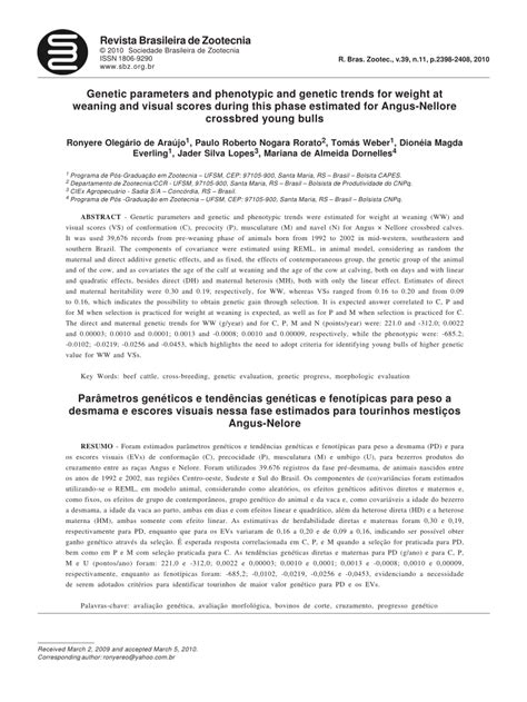 Pdf Genetic Parameters And Phenotypic And Genetic Trends For Weight At Weaning And Visual