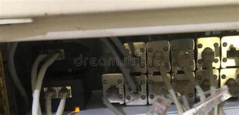 The Internet Room Sever With Some Wires Are Connected To The Port Stock Image Image Of Wires