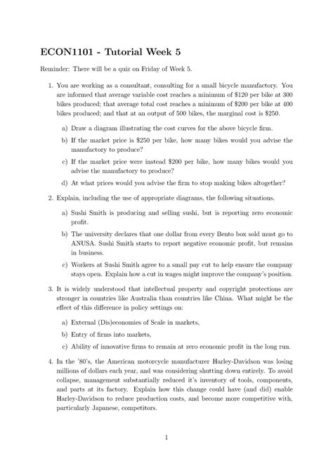 ECON Tutorial Problems Week ECON Tutorial Week Reminder