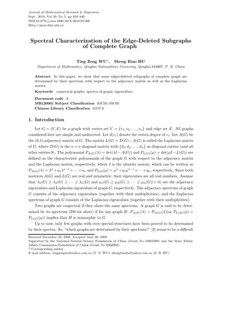 Pdf Spectral Characterization Of The Edge Deleted Subgraphs Of