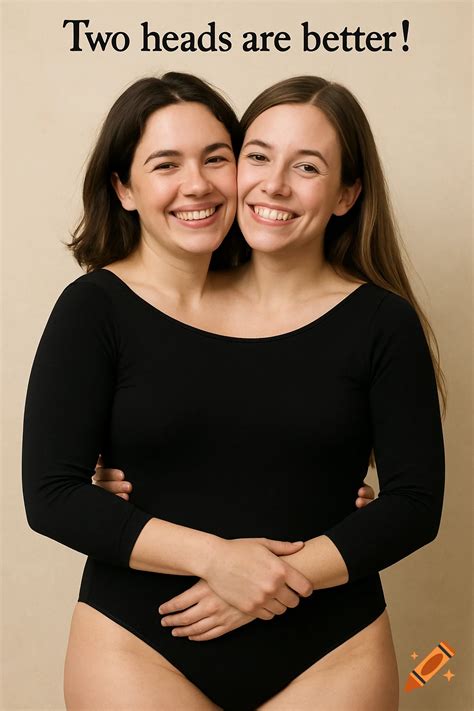 Two Women In Black Bodysuit Smiling Creating The Illusion Of Two Heads