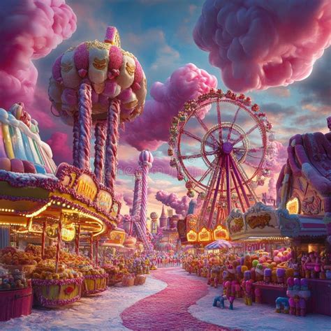 Whimsical Candy Land Amusement Park With A Ferris Wheel And Sweet Treat