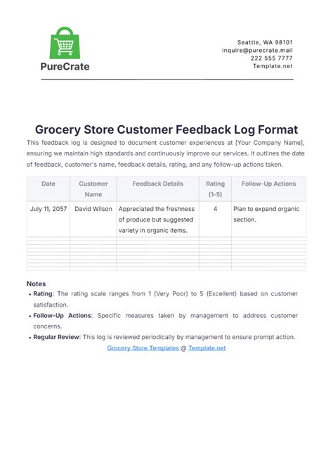 Free Grocery Store Customer Feedback Log Format Template To Edit Online
