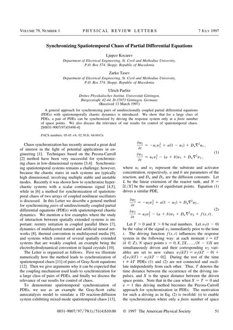 Pdf Synchronizing Spatiotemporal Chaos Of Partial Differential Equations