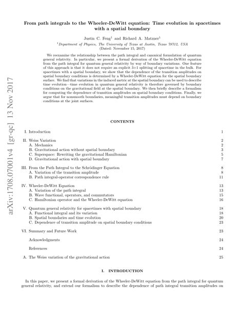 Pdf From Path Integrals To The Wheeler Dewitt Equation On Time Evolution In Spacetimes With