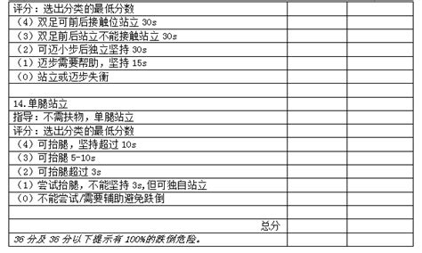 评定系列表 Berg平衡量表