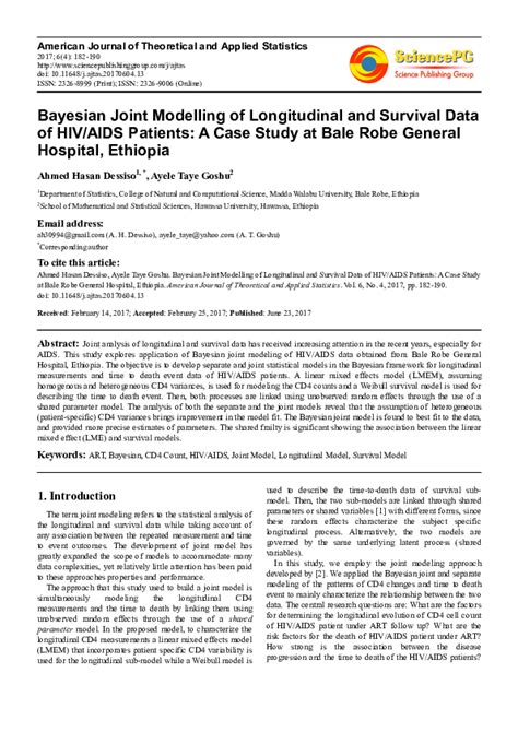 Pdf Bayesian Joint Modelling Of Longitudinal And Survival Data Of Hiv Aids Patients A Case