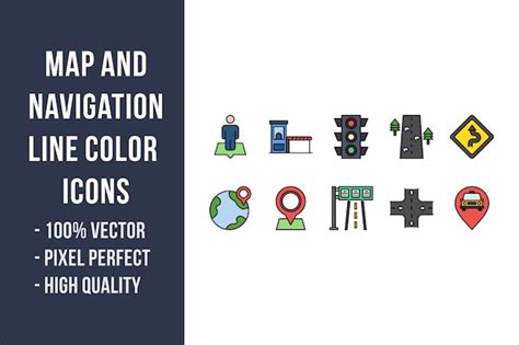Premium Vector Map And Navigation Line Color Icons