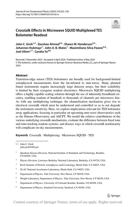 Crosstalk Effects In Microwave Squid Multiplexed Tes Bolometer Readout Request Pdf