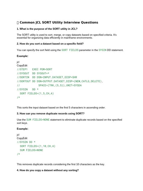 Common Jcl Sort Utility Interview Questions Pdf Computer