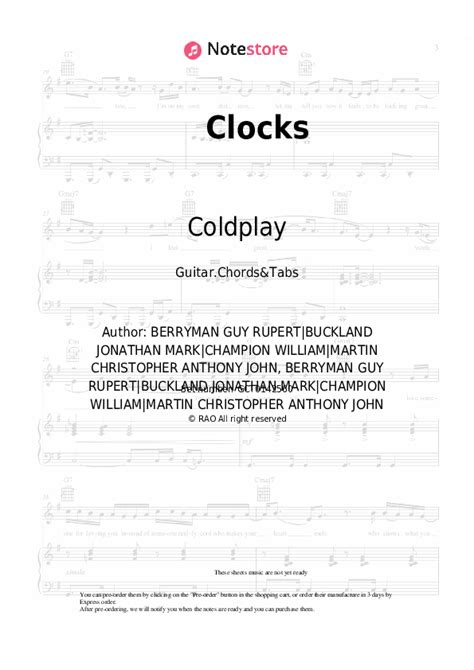 Clocks Chords And Tabs Coldplay In Note Guitar Chordsandtabs Sku Gct0142560