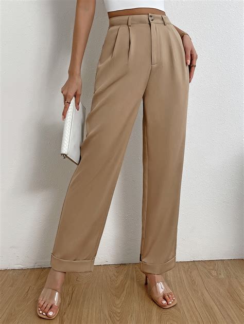 Shein Essnce Solid Plicated Detail Straight Leg Suit Pants Shein Usa