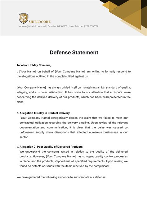Free Defense Statement Template To Edit Online