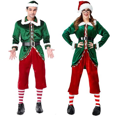 Couples Women Men Deluxe Green Elf Christmas Tree Costume Party Costume