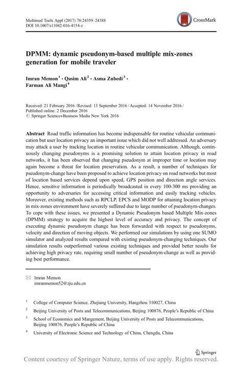 Dpmm Dynamic Pseudonym Based Multiple Mix Zones Generation For Mobile Traveler Request Pdf
